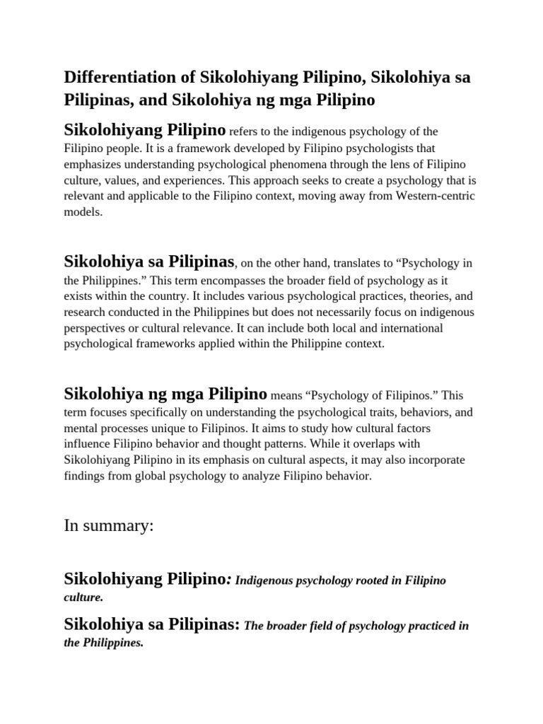 Understanding Filipino Psychology Concepts | PDF | Psychology ...