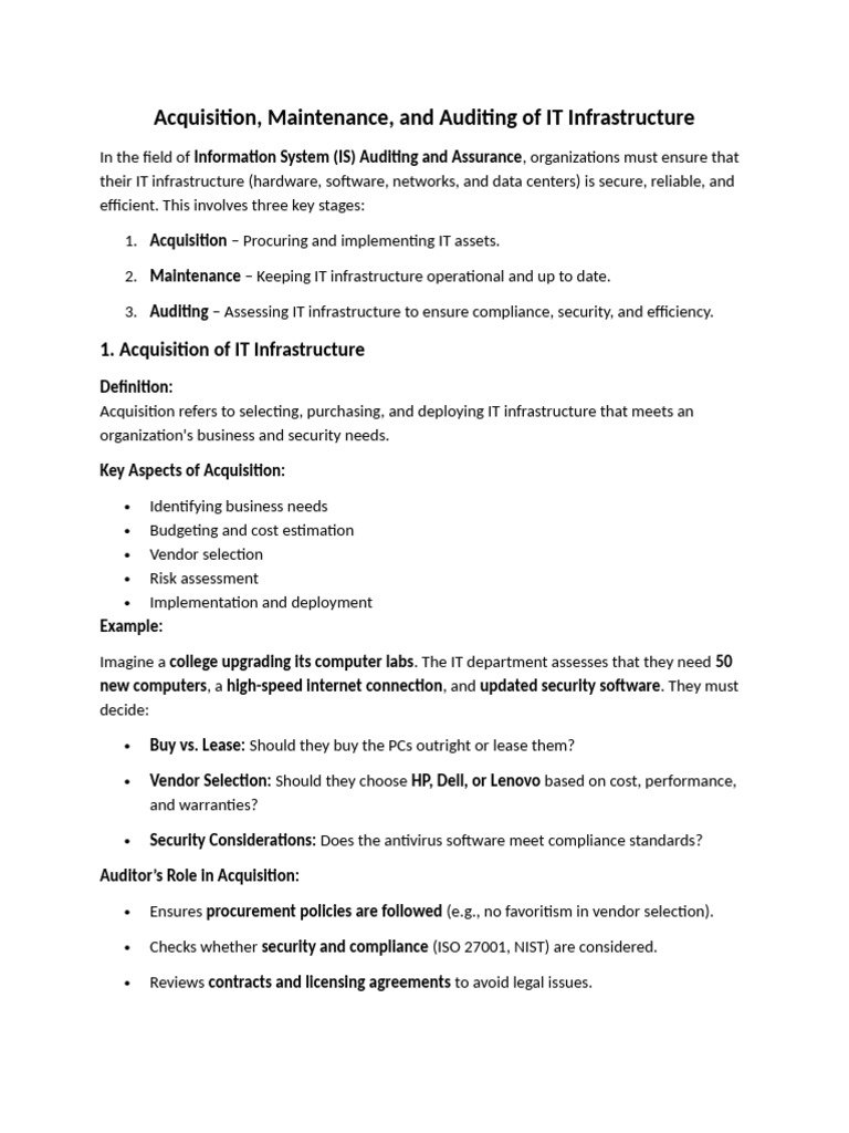 Acquisition, Maintenance, and Auditing of IT Infrastructure | PDF ...