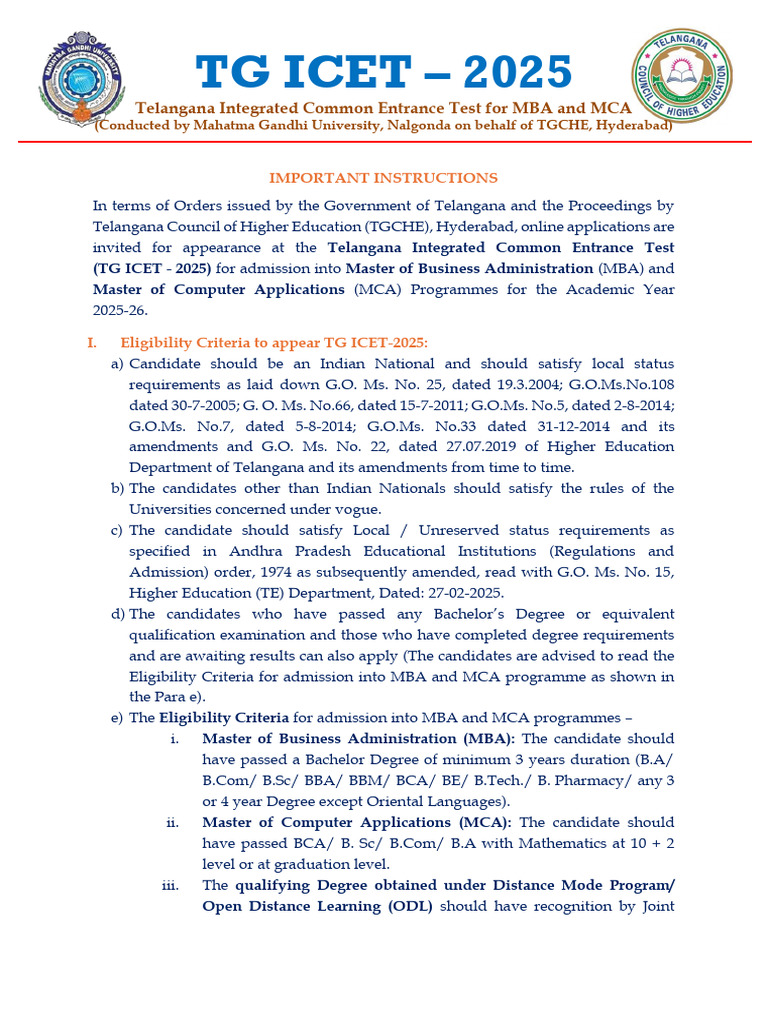 TG ICET 2025: Exam Details & Guidelines | PDF | Master Of Business ...