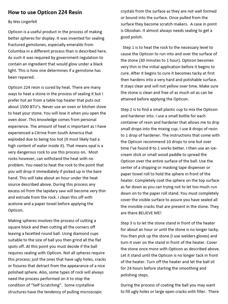 How To Use Opticon 224 Resin | PDF | Materials
