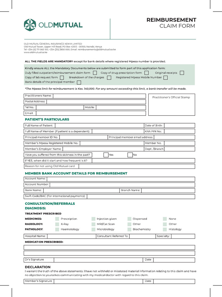 Old Mutual Reimbursement Claim Form | PDF