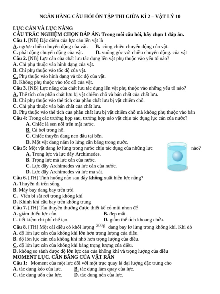 NGAN HANG ON TAP KT GK2 VAT LY 10 NAM HOC 2024-2025 03f40 | PDF