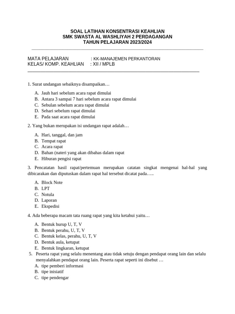 SOAL LATIHAN KK-MP XII MPLB 2024-REVISI | PDF