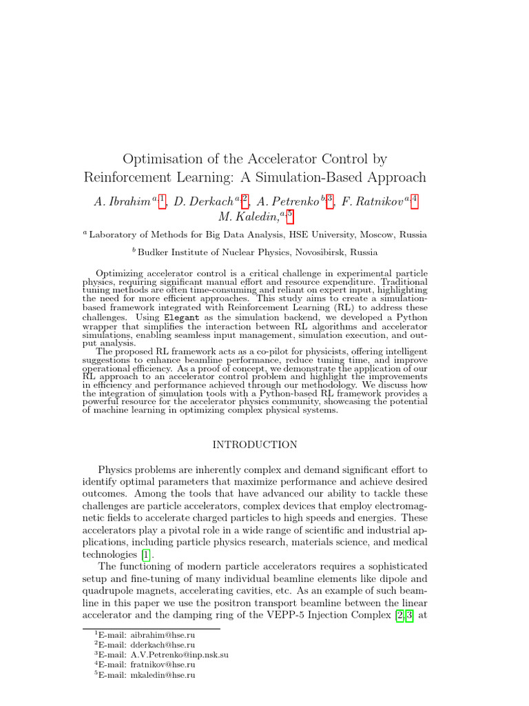 Optimisation of The Accelerator Control by Reinforcement Learning | PDF | Particle Accelerator ...