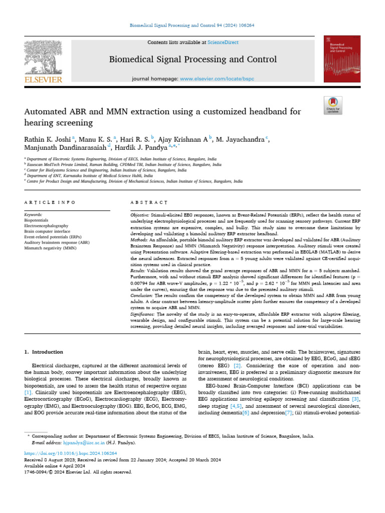 Automated ABR and MMN extraction using a customized headband for | PDF ...