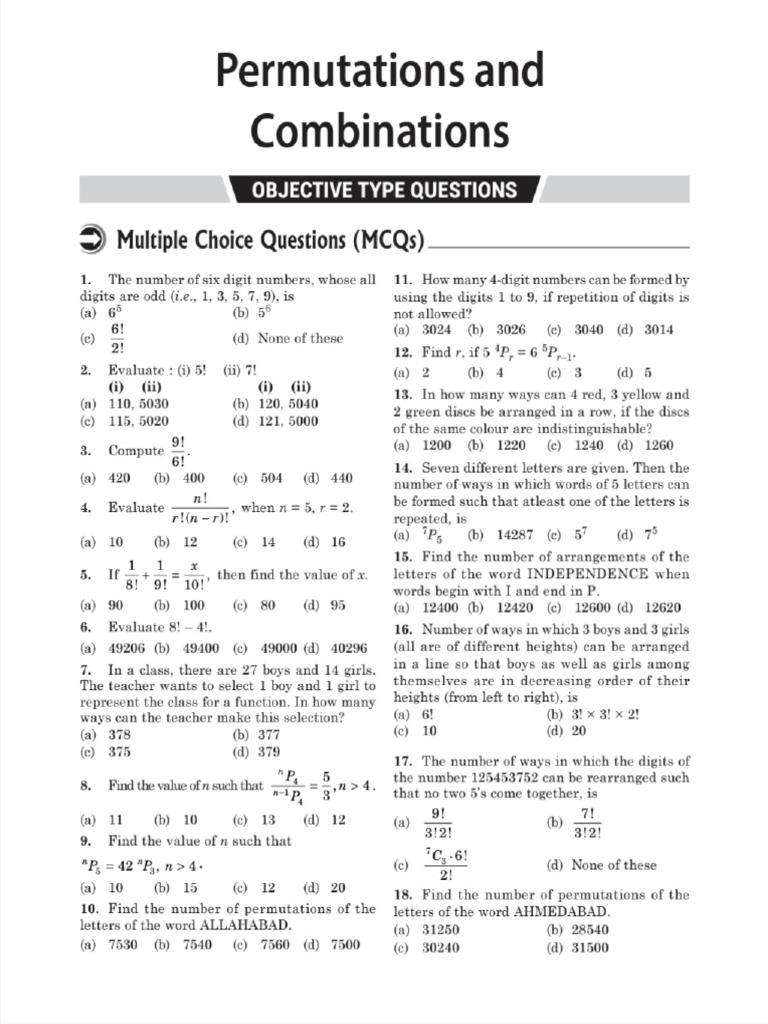 Permutations and Combinations I | PDF