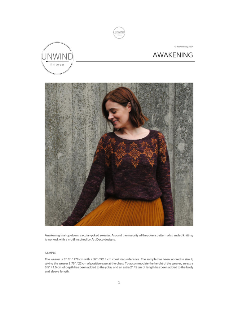 Unwind Knitwear Awakening Pattern 2024 | PDF | Knitting | Knitting Needle