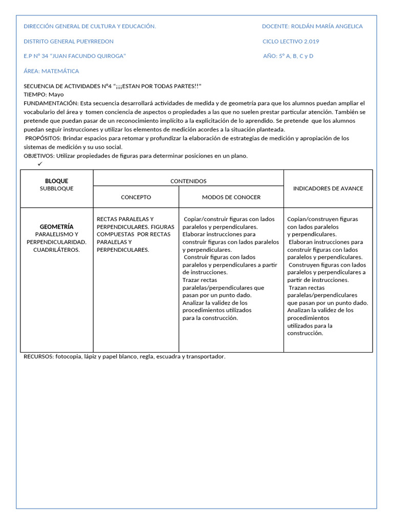 Actividades de Geometría y Medición en 5° | PDF | Ángulo | Perpendicular