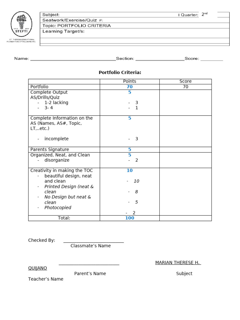 Portfolio Criteria | PDF