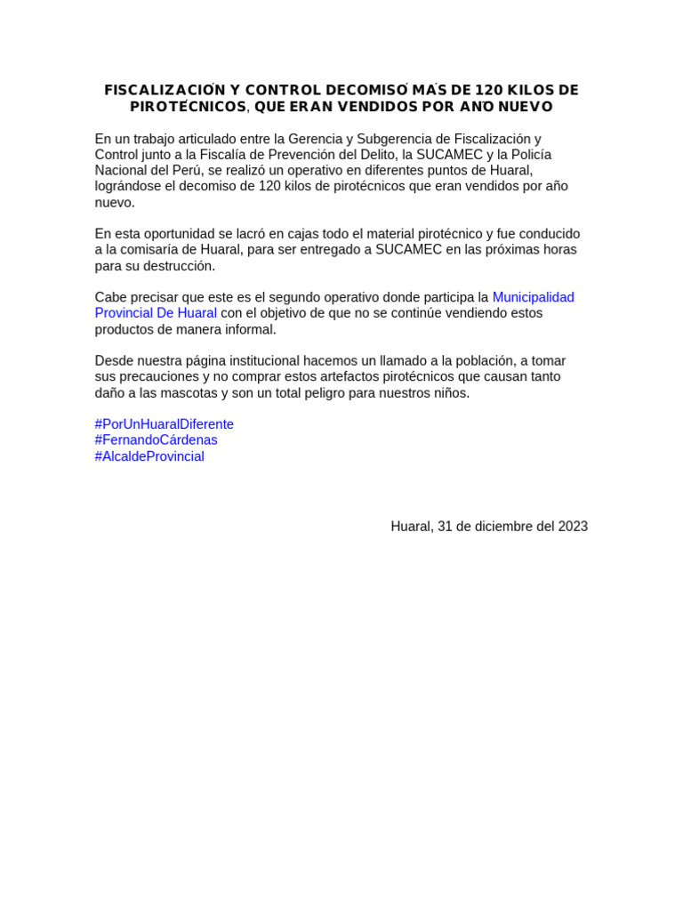 20231231 FISCALIZACIÓN Y CONTROL DECOMISÓ MÁS DE 120 KILOS DE ...