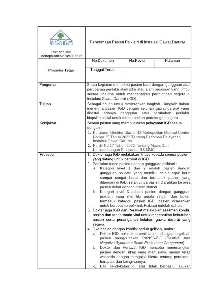 SPO Pasien Psikiatri Di IGD | PDF
