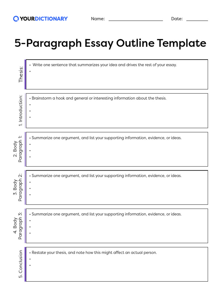 5 Paragraph Essay Outline Printable 22 2 | PDF