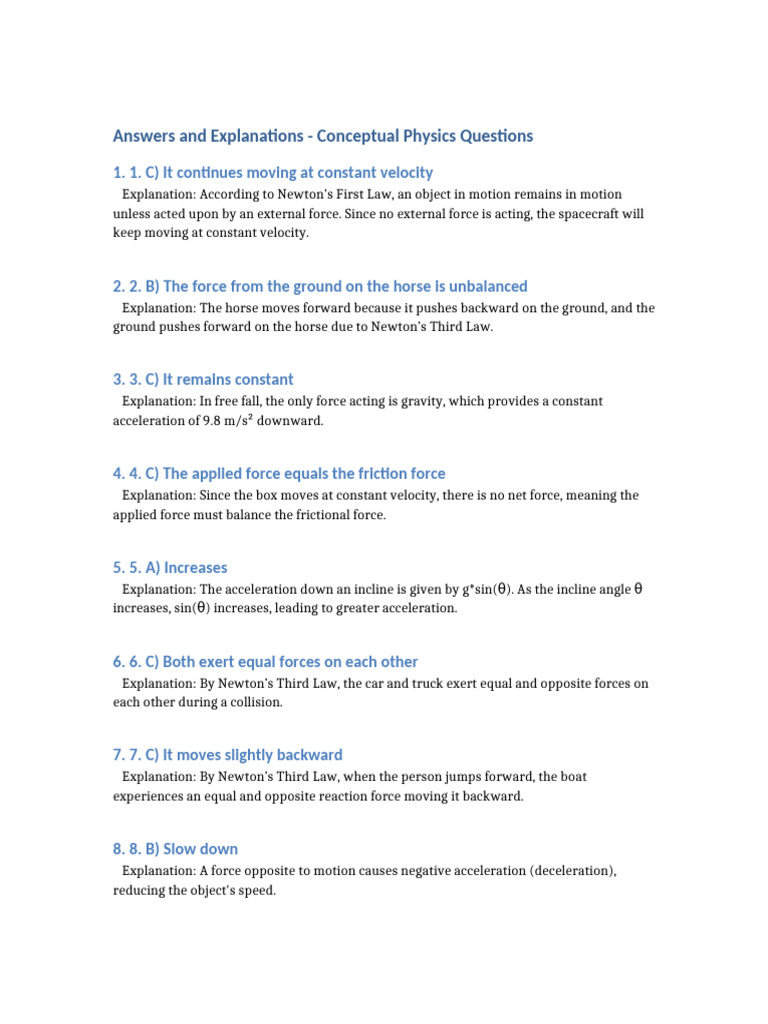 Conceptual Physics Answers Explanations | PDF | Force | Acceleration