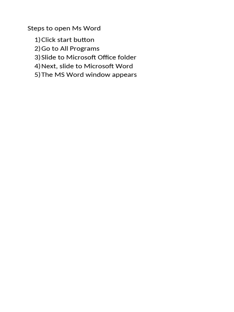 Steps To Open Ms Word | PDF
