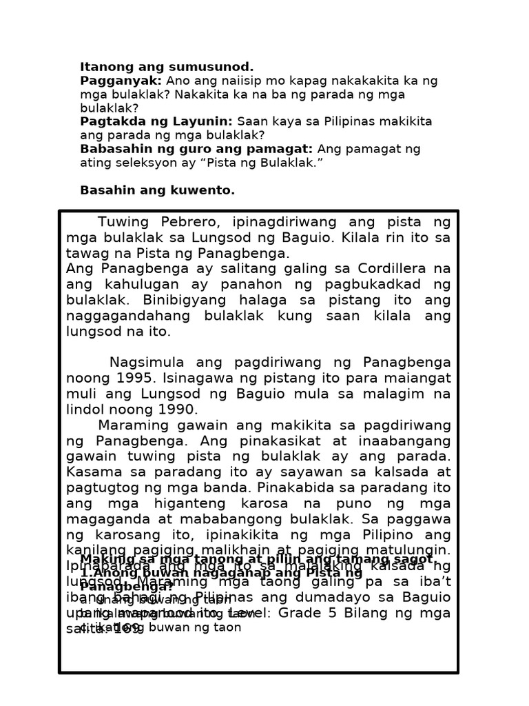 Phil-Iri Reading Comprehension Test Sa Filipino GR.5 Level | PDF