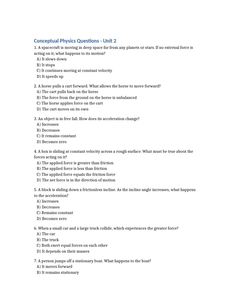 Conceptual Physics Questions | PDF | Force | Acceleration
