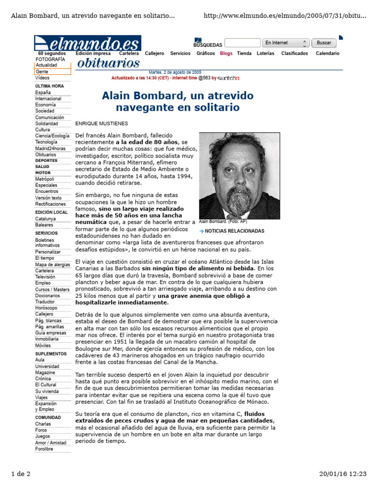 DR Alain Bombard Travesc3ada 65 Dc3adas Sin Agua en 1952 2005 | PDF