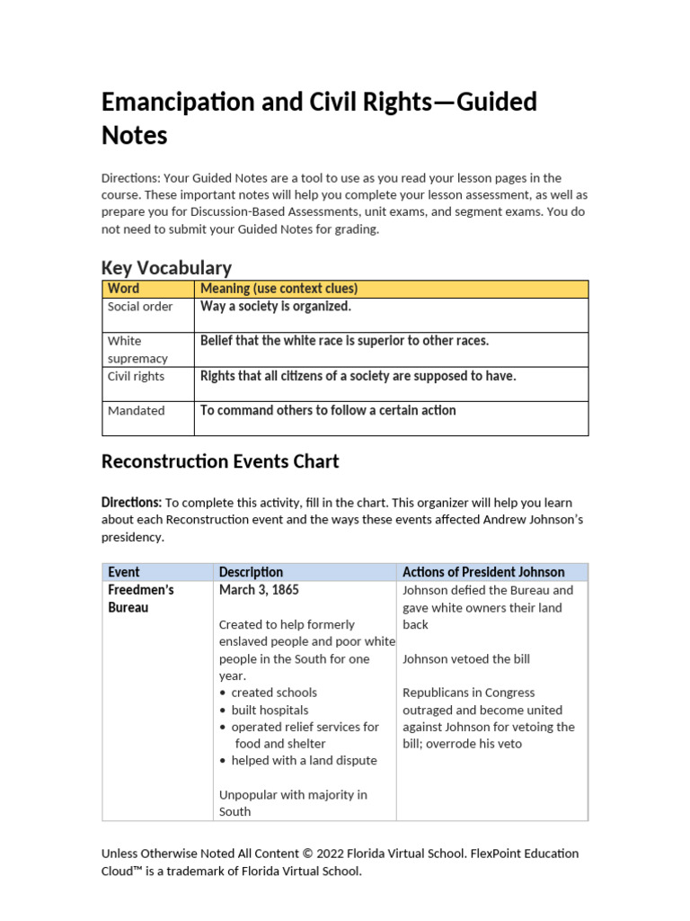 Emancipation and Civil Rights Guided Notes | PDF | Reconstruction Era ...