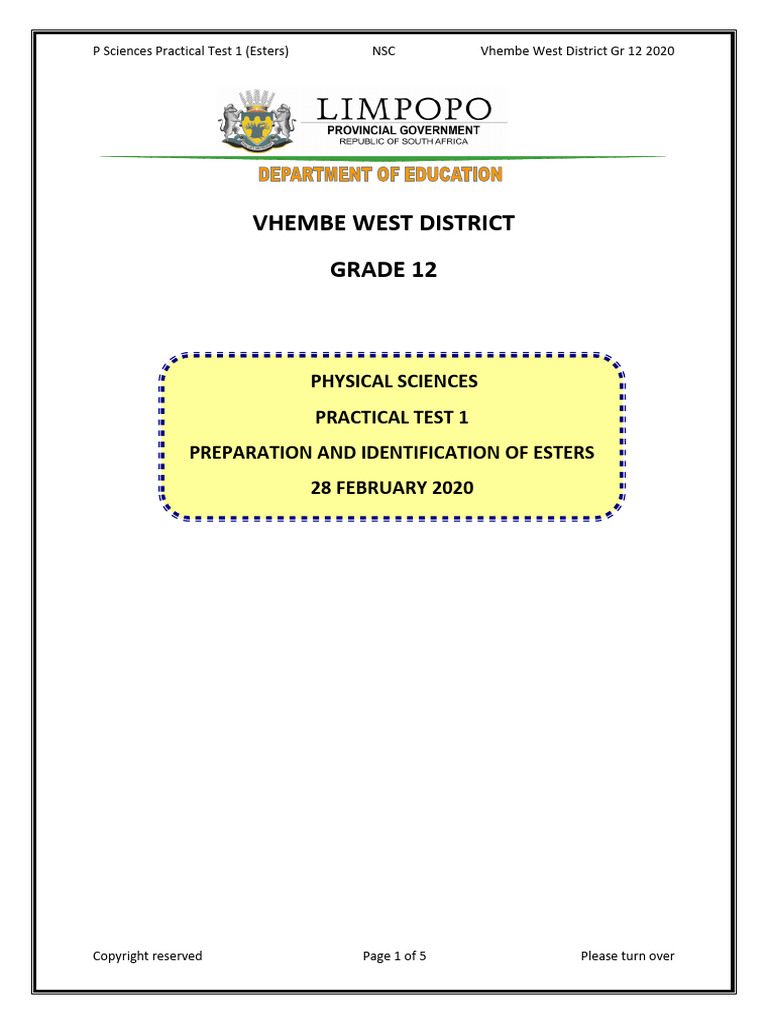 Esters Practical Test No 1 2020 | PDF | Ester | Acid