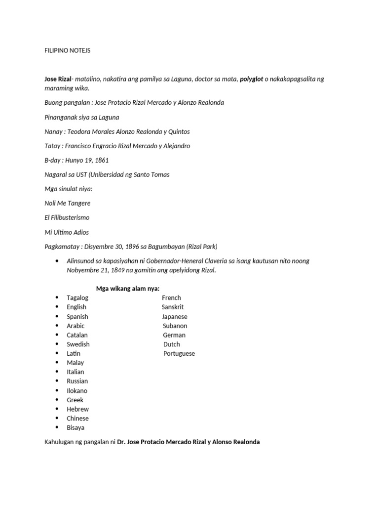 Filipino Notes | PDF