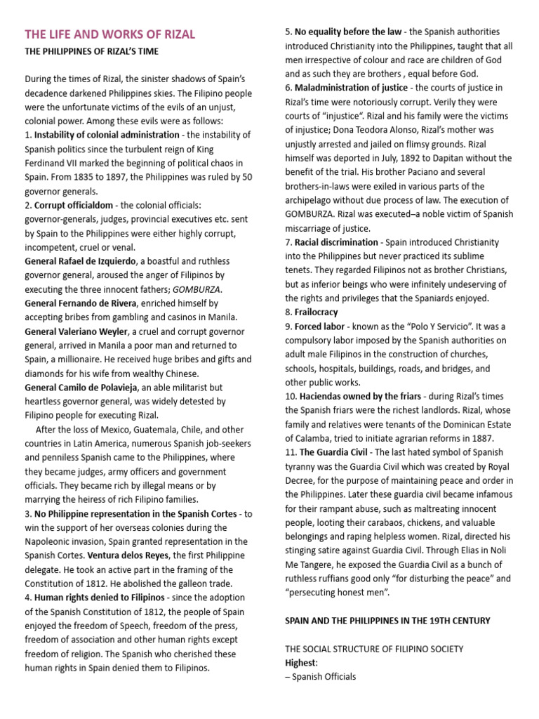 The Life and Works of Rizal-midterms | PDF | Philippines