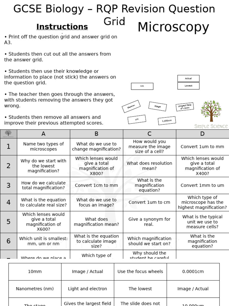 Microscopy Revision Question Grid | PDF | Microscope | Microscopy
