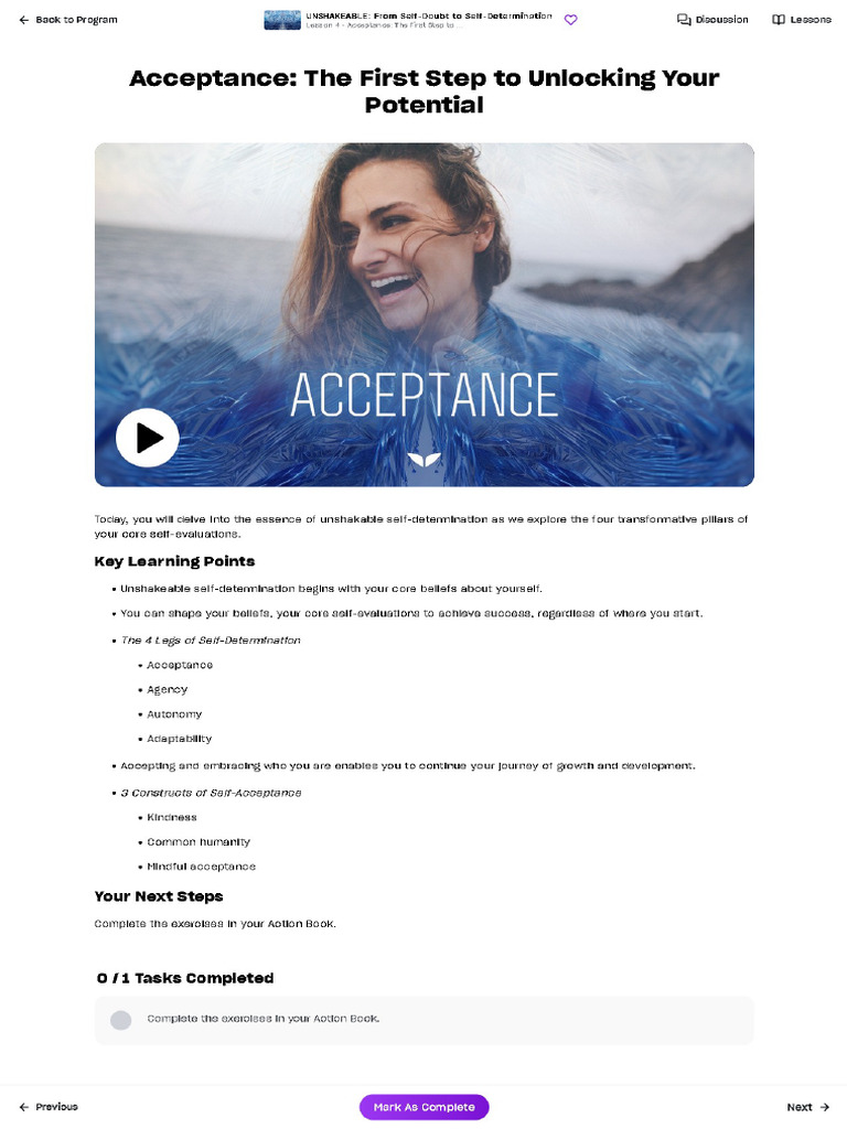 04-Lesson 4 - Acceptance - The First Step To Unlocking Your Potential | PDF