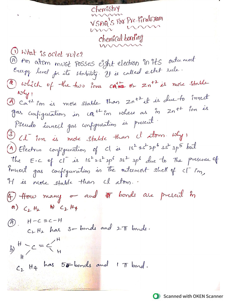 Chemistry Important V.S.A.Q.S For Pre Final Exam | PDF