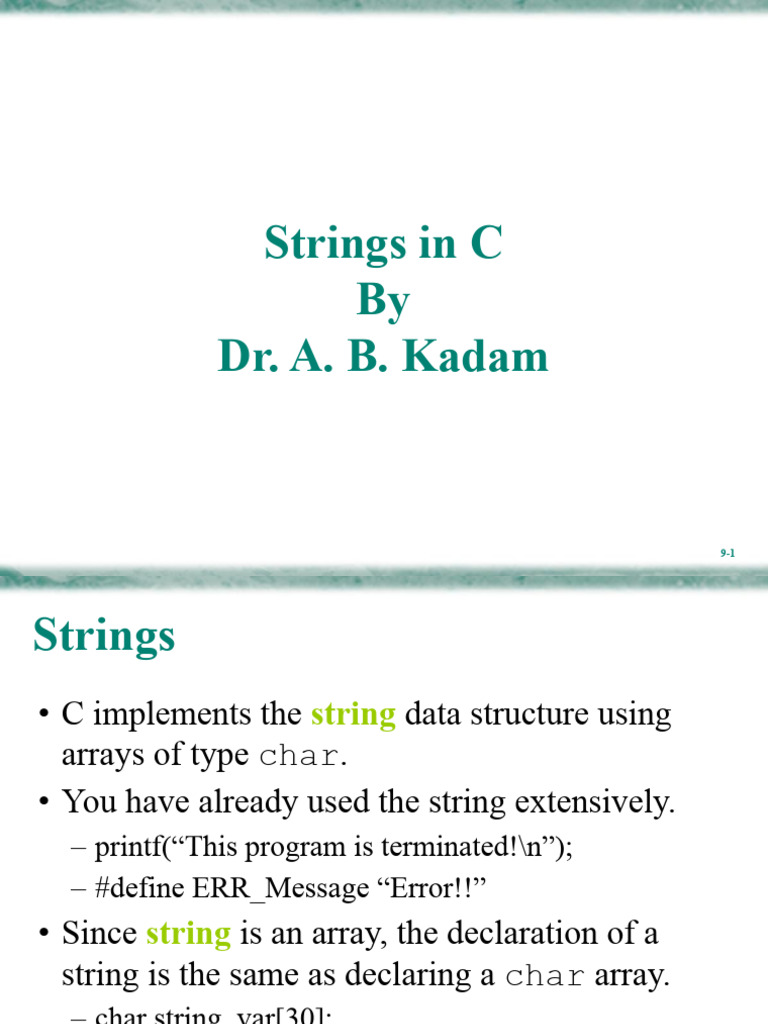 PPT-string - in C-DR - AB-Kadam | PDF | String (Computer Science) | Computing