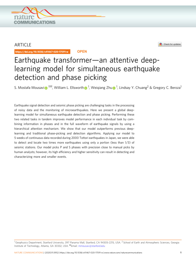 Earthquake Transformer-An Attentive Deeplearning Model For Simultaneous Earthquake Detection and ...