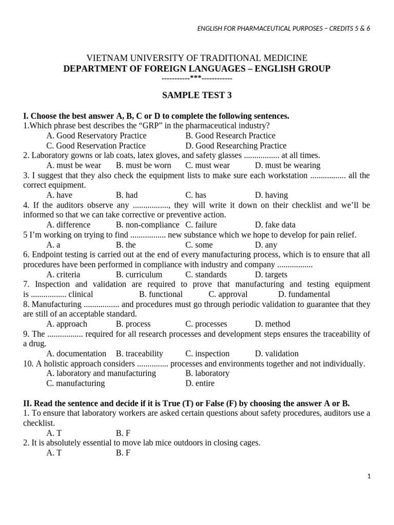 English for Pharmaceutical Purposes Test | PDF | Over The Counter Drug ...