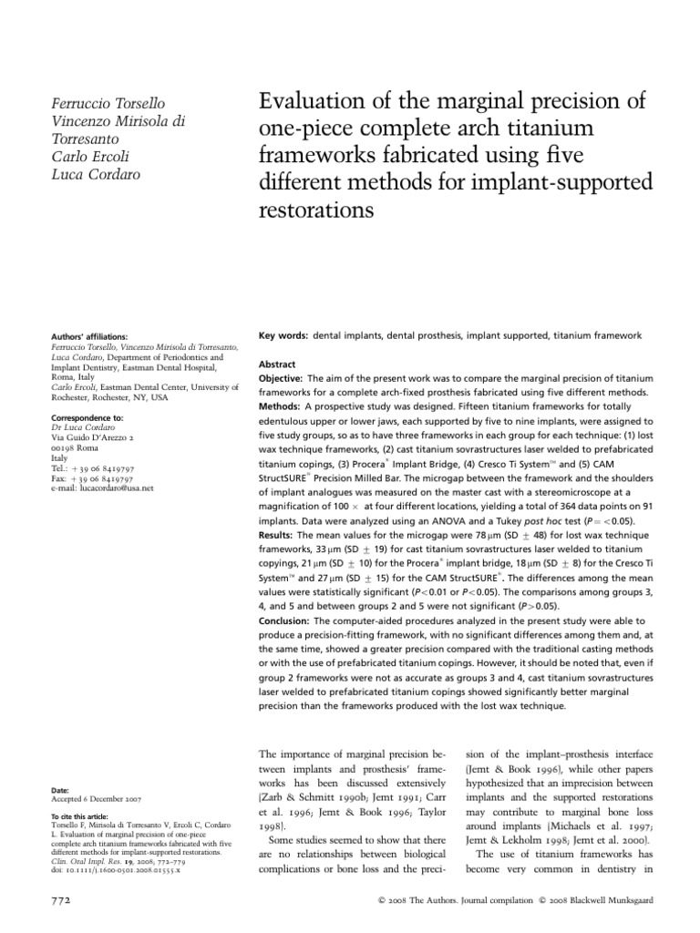 Evaluation of The Marginal Precision of One-Piece Complete Arch ...
