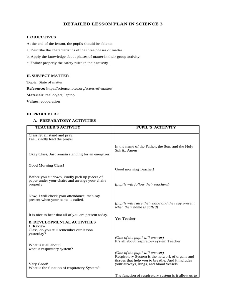 Lesson Plan: Phases of Matter for Grade 3 | PDF | Gases | Matter