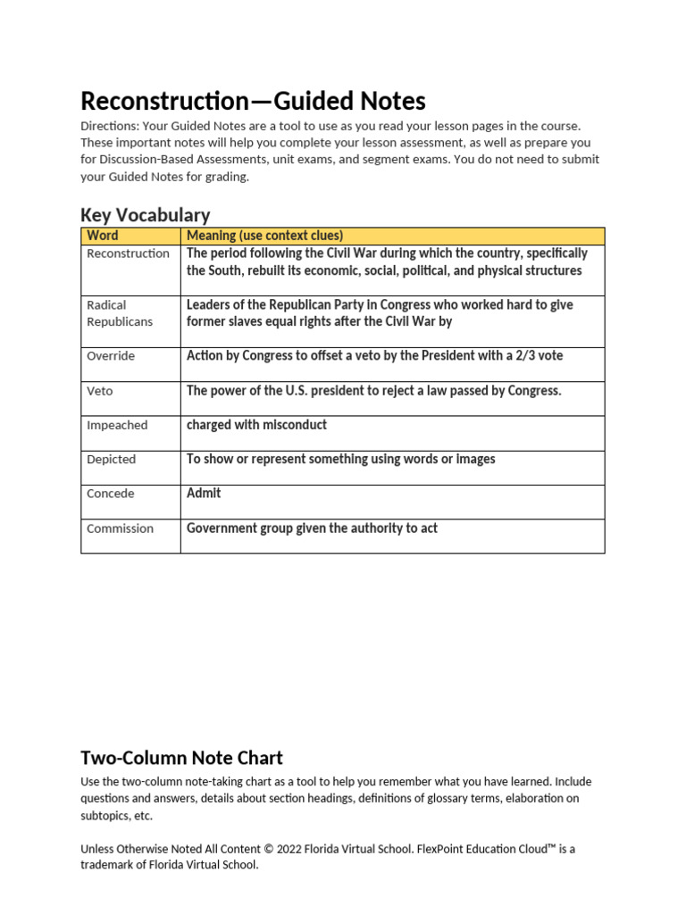 Reconstruction Guided Notes | PDF | Reconstruction Era | United States ...