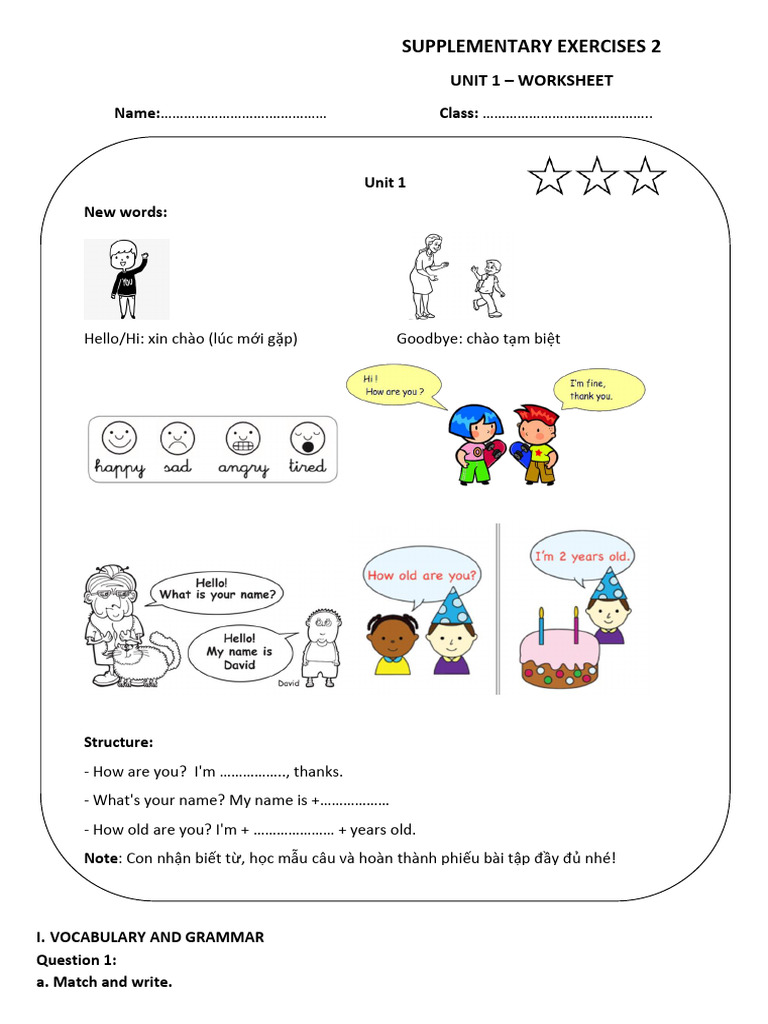 Grade 2 - Unit 1 - Worksheet | PDF | Semantics | Syntax
