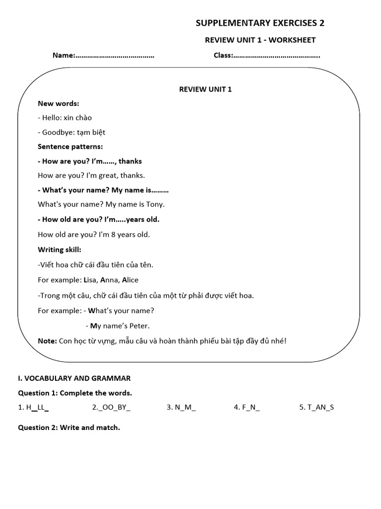 02. Grade 2 - Unit 1 - Review | PDF | Grammar | Linguistics
