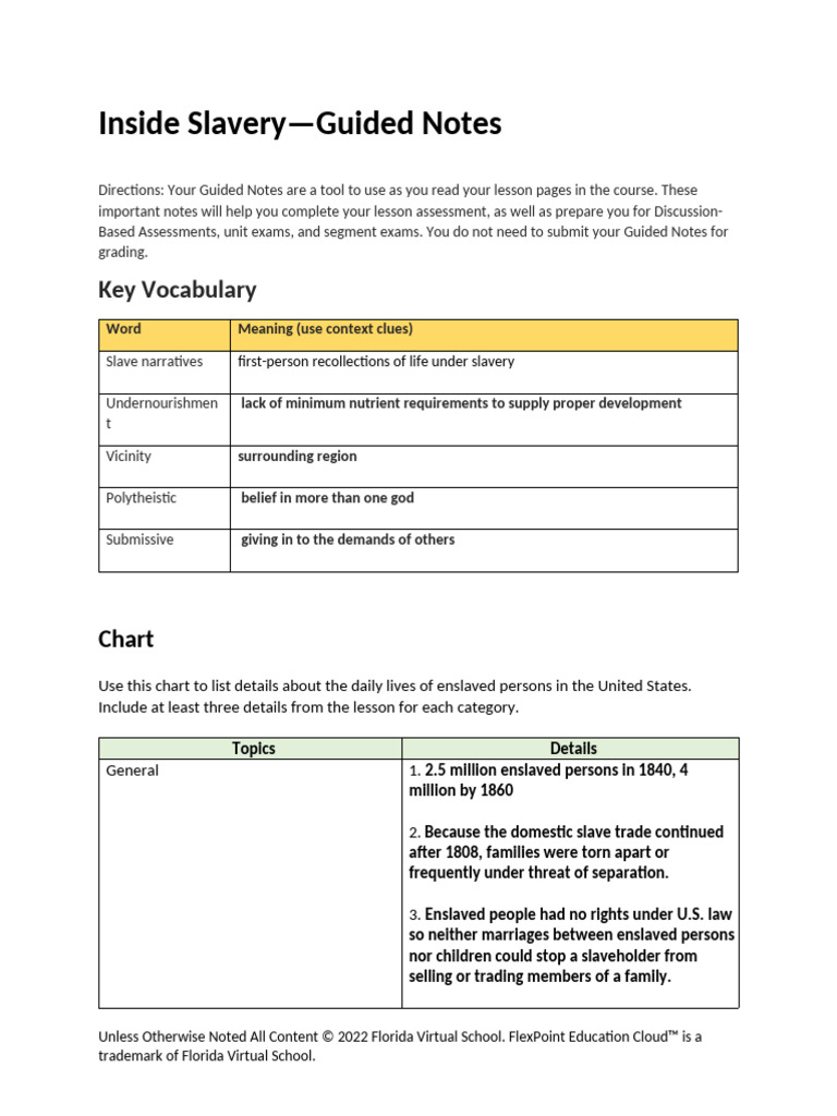 Inside Slavery Guided Notes | PDF | Slavery In The United States | Slavery