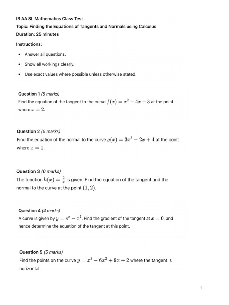 Finding the Equations of Tangents and Normals using Calculus_07-03-2025 | PDF