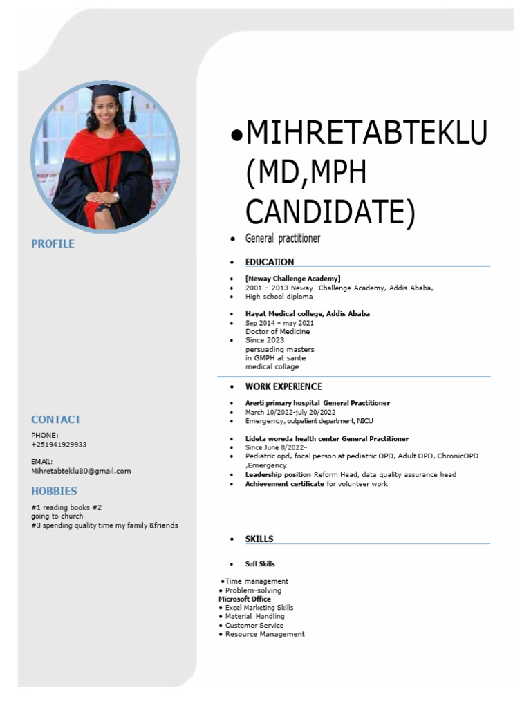 Dr. Mihretab Teklu Personal Profile | PDF | Health Care | Pediatrics