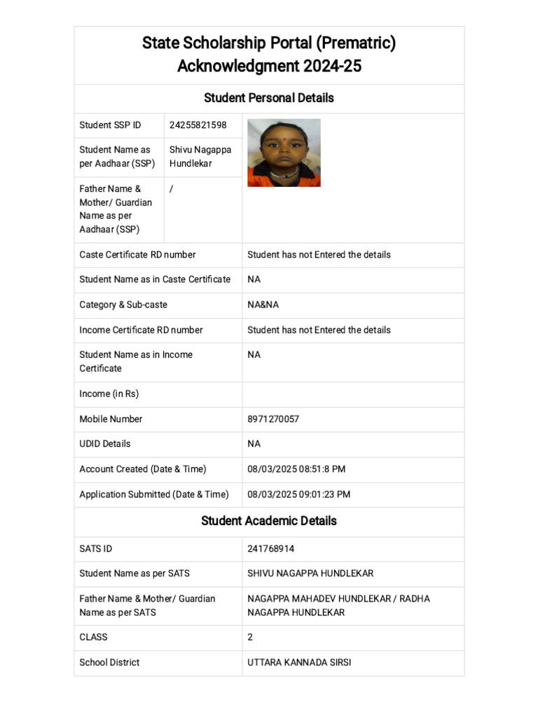 SSP Pre Matric Scholarship 2023-24 Details | PDF