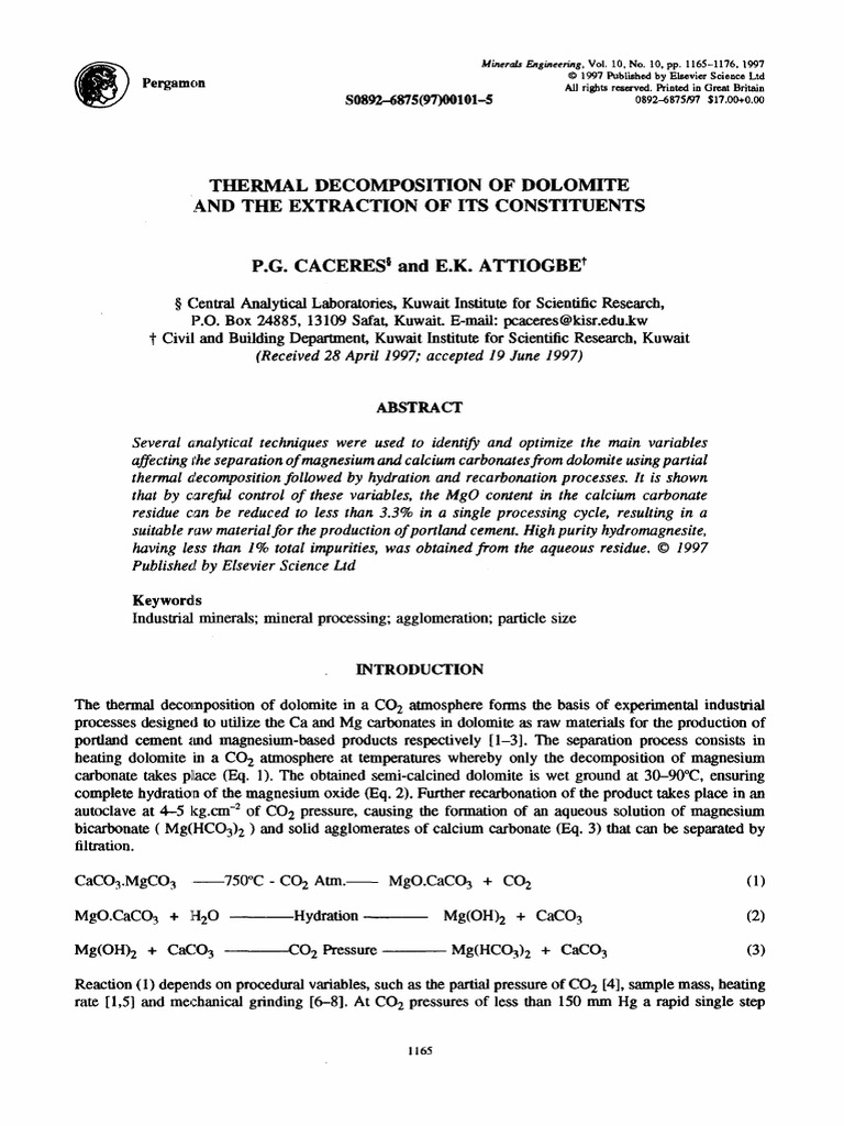 Thermal Decomposition of Dolomite | PDF | Magnesium | Carbon Dioxide