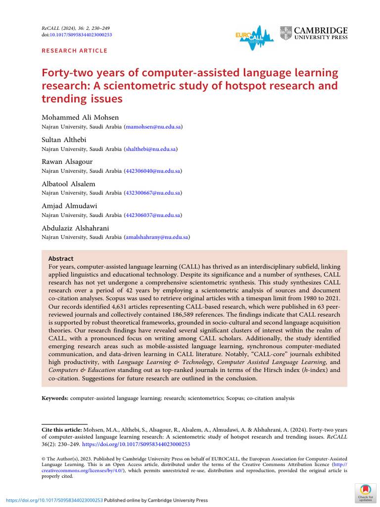 Forty Two Years of Computer Assisted Language Learning Research A ...