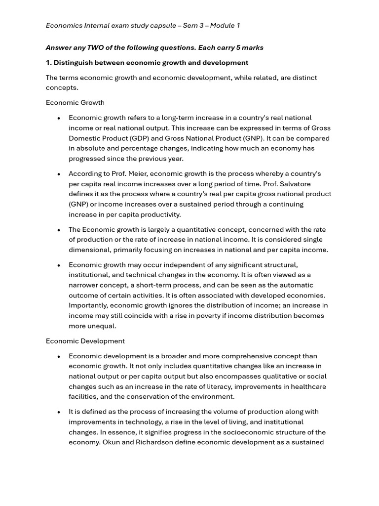 Economics 3rd Sem Internal | PDF | Economic Growth | Production Function