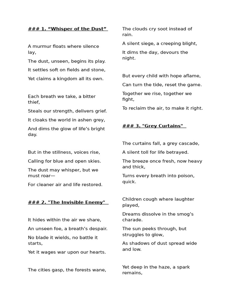 Poems For Lecture On Dust and Air Pollution' | PDF | Particulates | Smoke