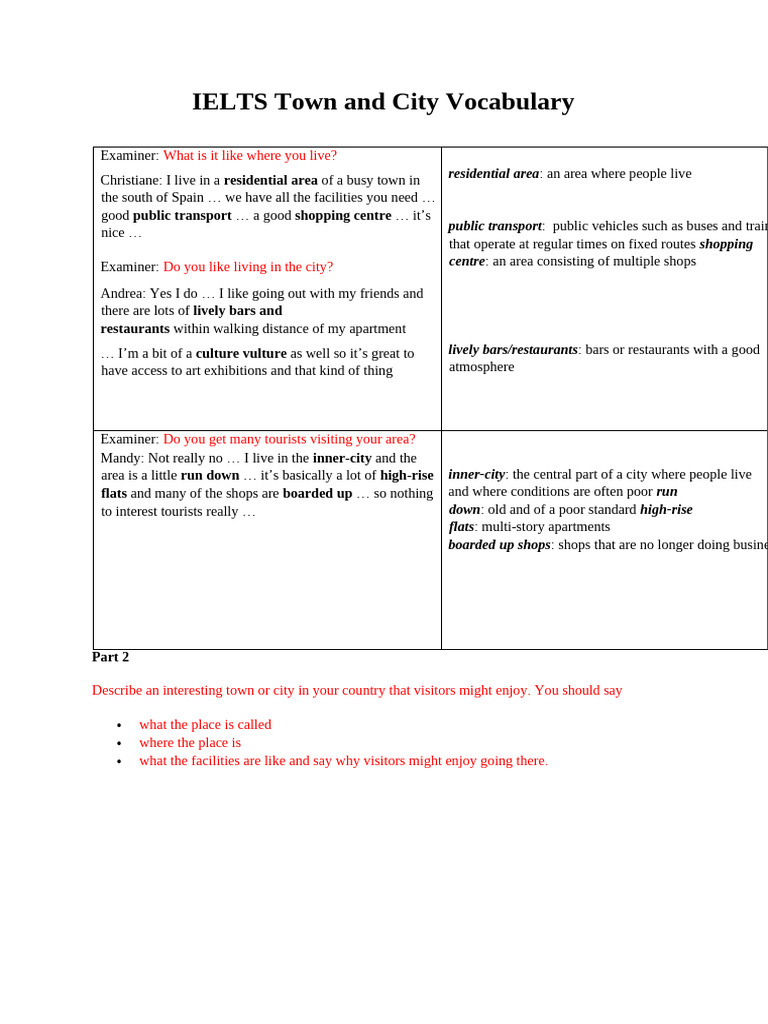Town and City Vocabulary | PDF | Transport