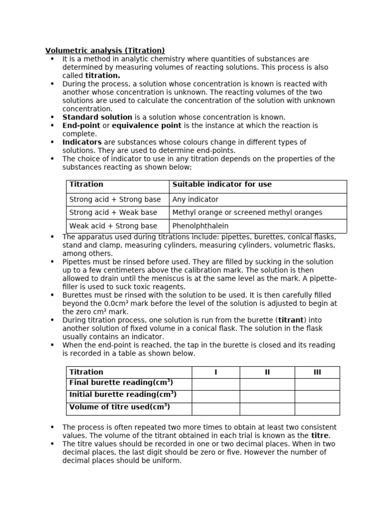 Understanding Volumetric Analysis and Titration | PDF | Titration ...