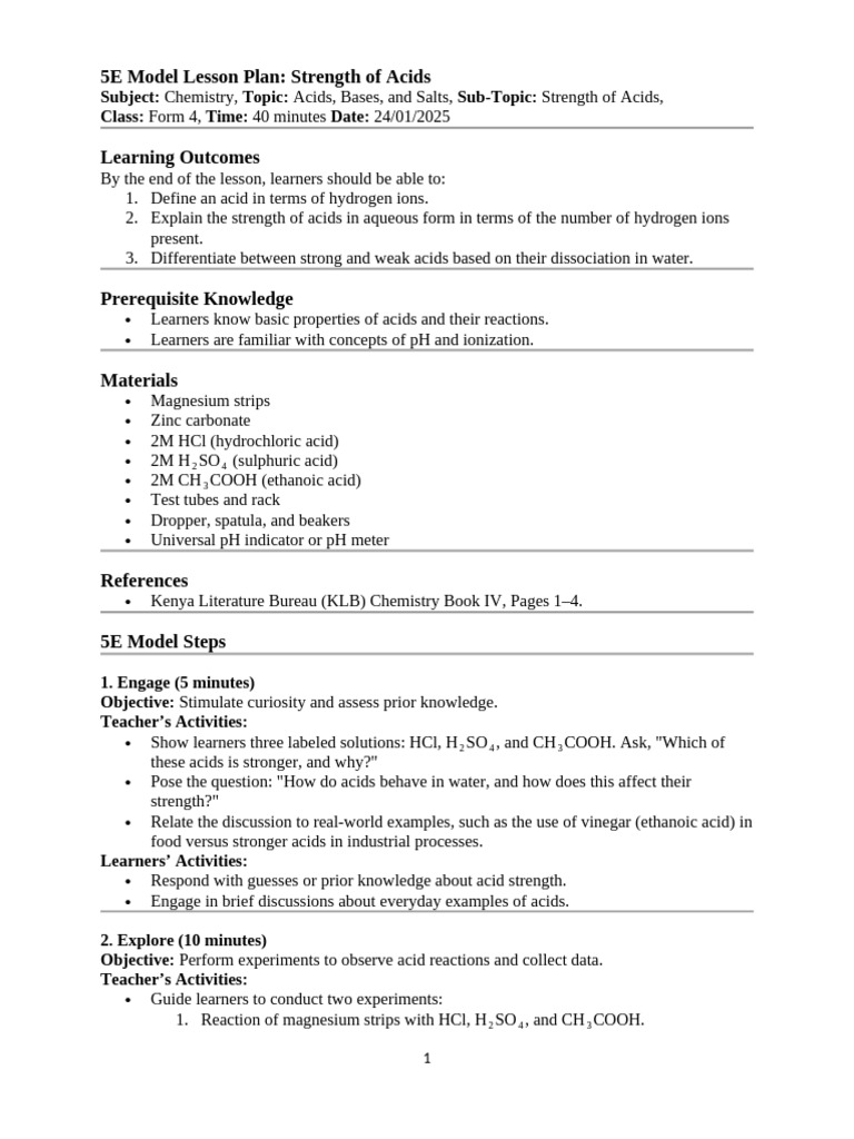 4G Chem Lesson Plan Term 1 2025 | PDF | Acid | Solubility