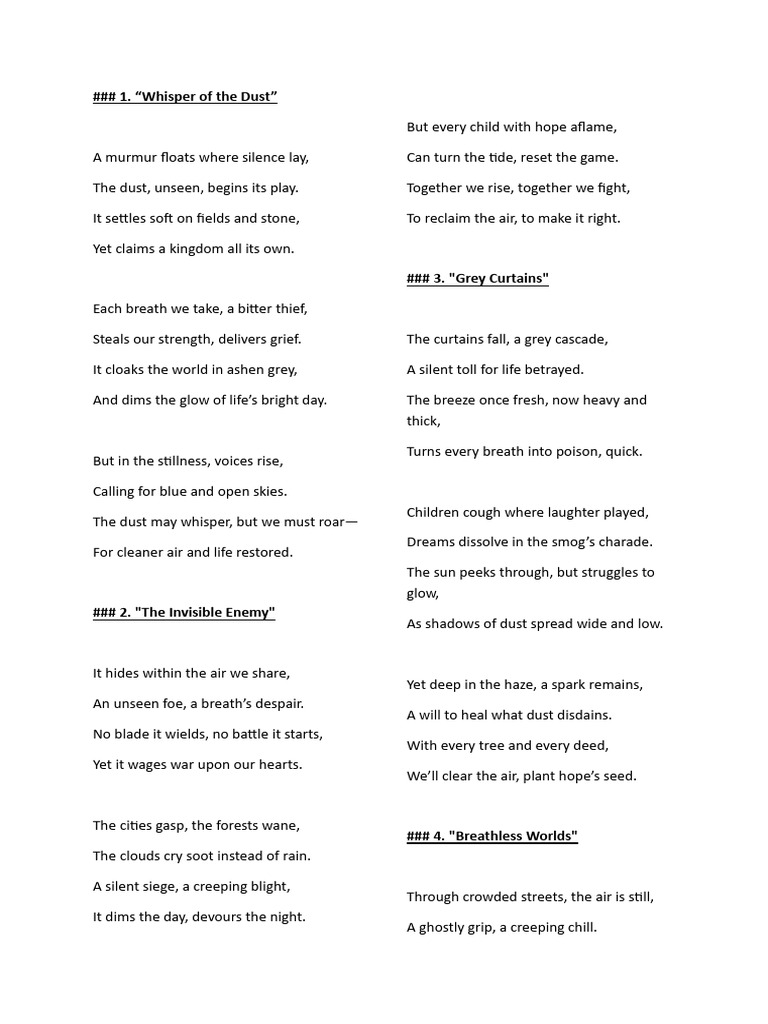 Poems For Lecture On Dust and Air Pollution' | PDF | Particulates | Air ...
