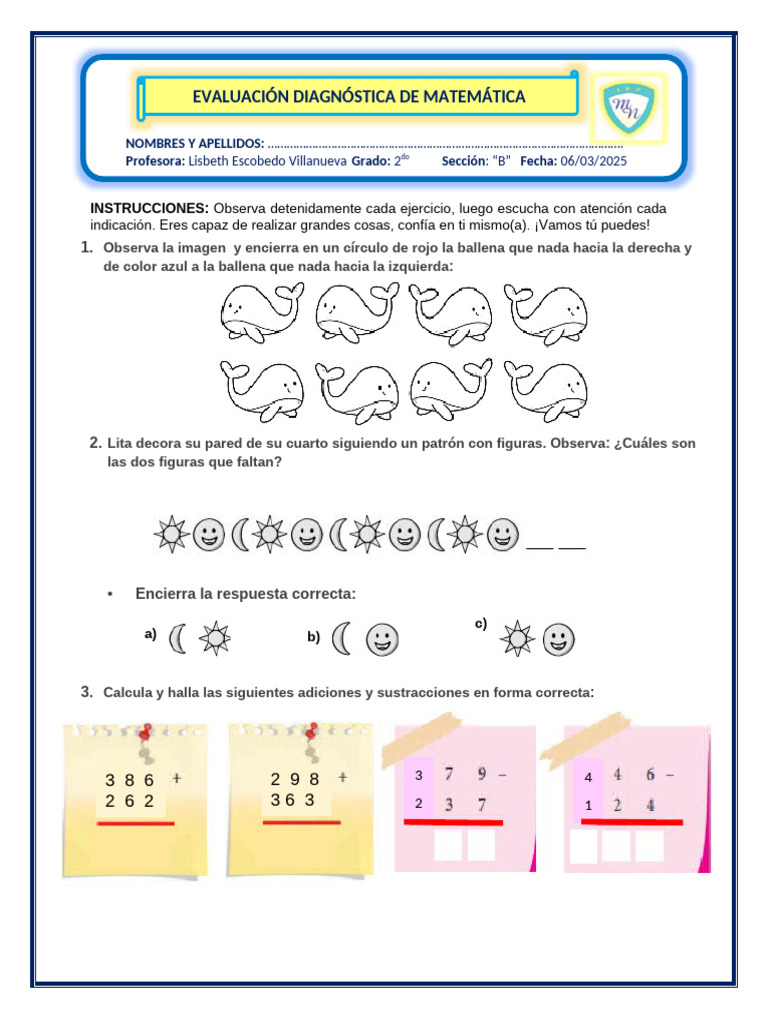 Evaluación Diagnóstica de Matemáticas 2do Grado | PDF