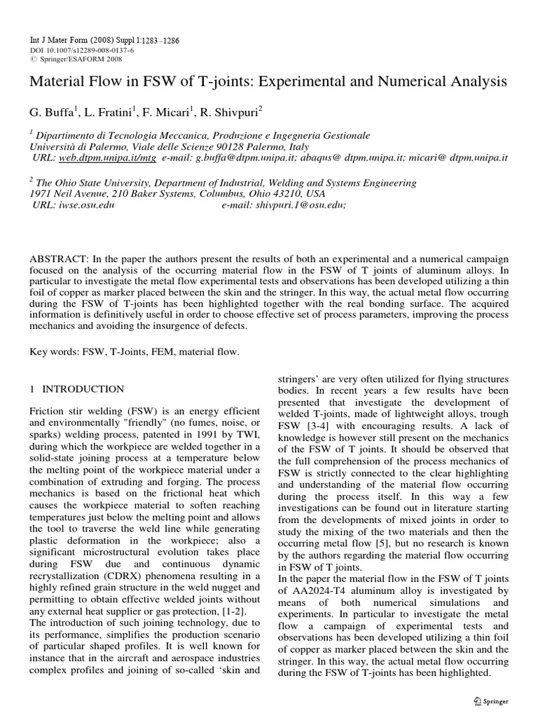 Material Flow in FSW of T-Joints Experimental and Numerical Analysis ...